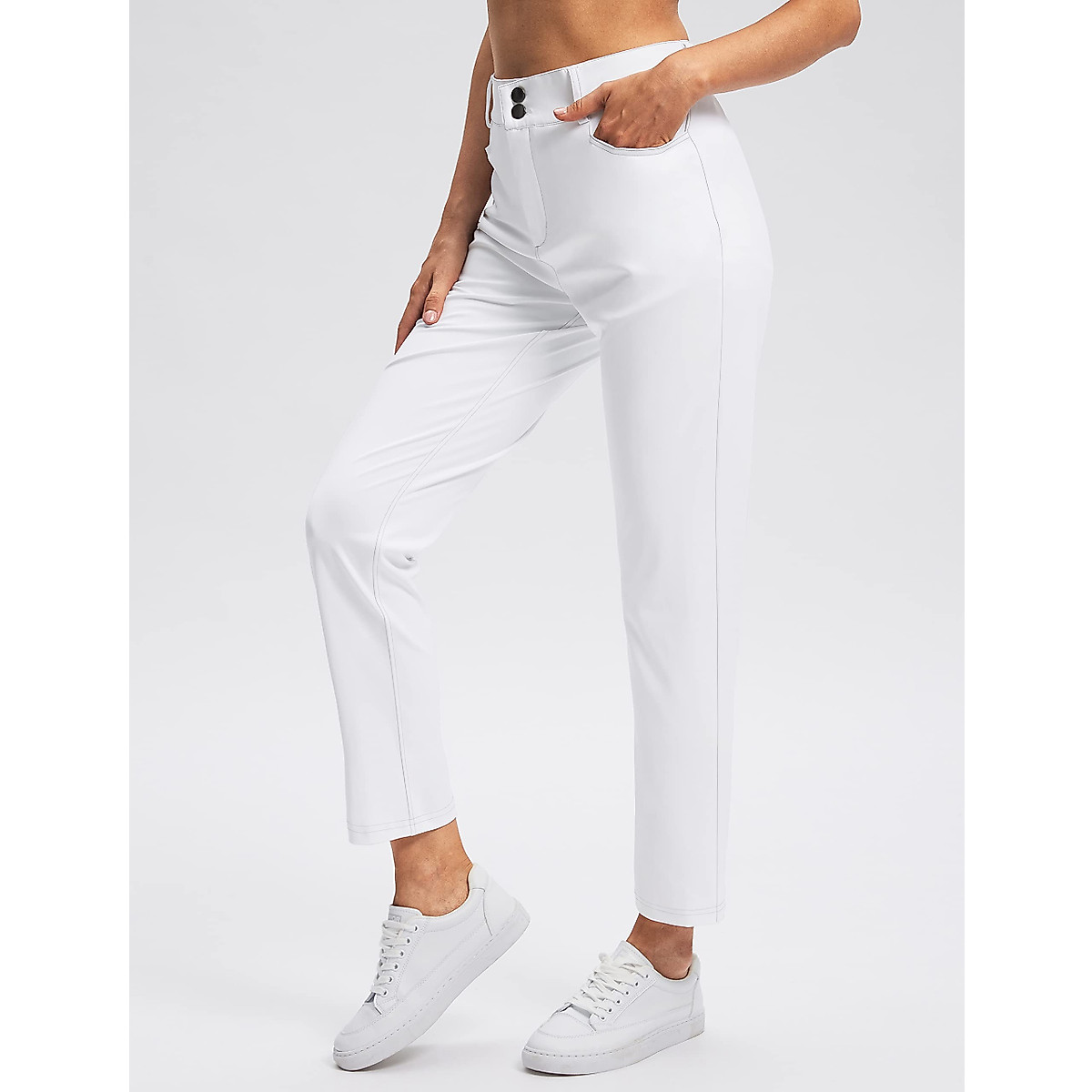 Viodia Women's Golf Pants with Zipper Pockets 7/8 Stretch Ankle Pants for Women Travel Casual Work White