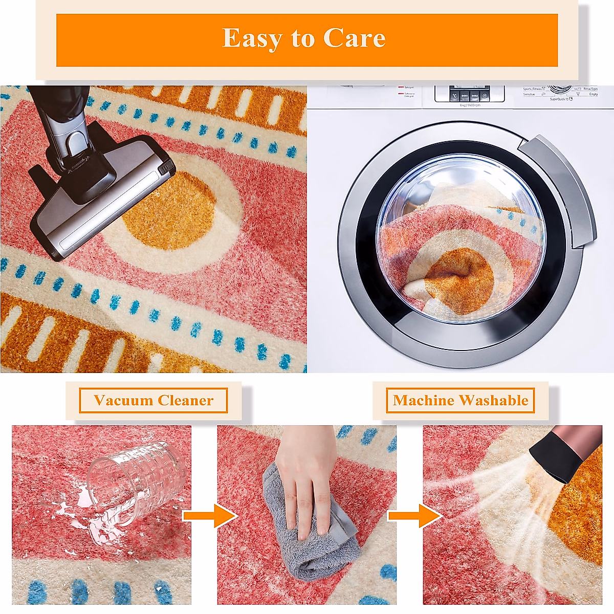 Lukinbox Boho Bathroom Runner Rugs with Fringes, 2x6 Sun Washable Hallway Runner Rug, Extra Long Soft Non-Slip Orange Rainbow Area Rug for Kitchen Laundry Room Entryway