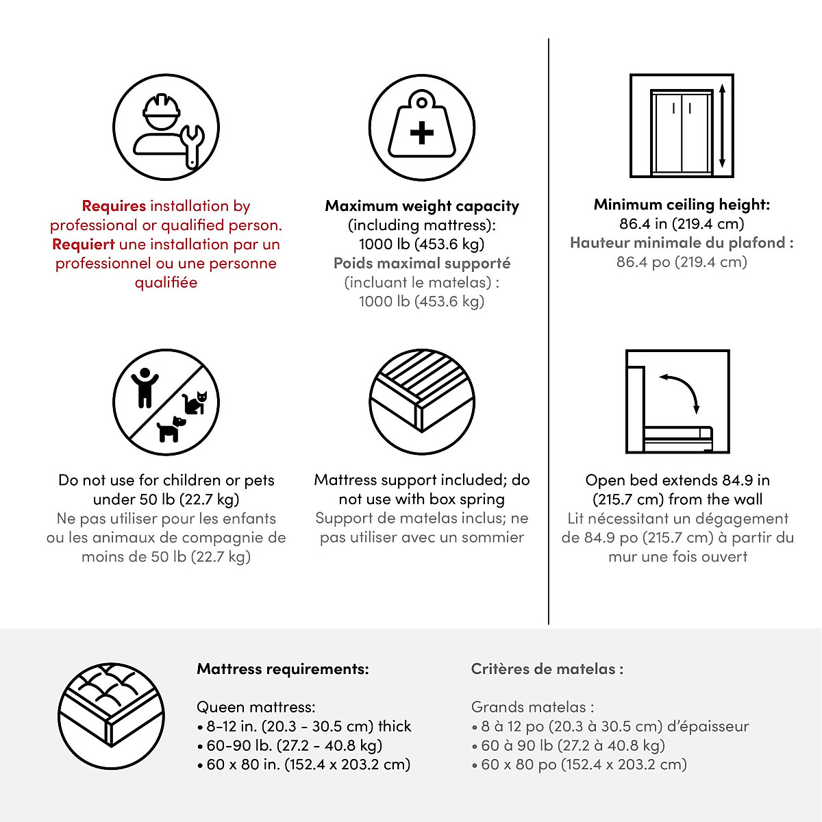 Bestar Pur 67W Queen Size Murphy Cabinet Bed with Mattress in White, Space-Saving Sleeping Arrangement for Multipurpose Bedroom, Guest Room or Home Office