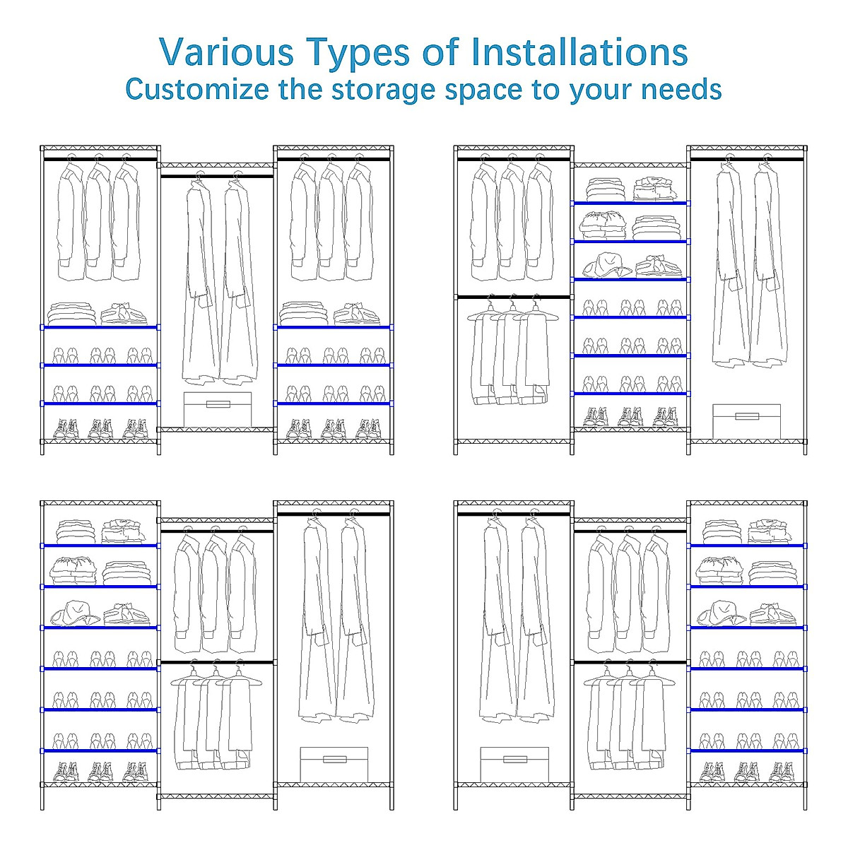 VIPEK S3 Freestanding Clothes Rack Heavy Duty Garment Rack 6-Tier Shoe Racks Closet Storage Organizer Large Wardrobe, Hanging Rod, Adjustable Metal Shelf, 68.9" L x 15.7" W x 76.4" H, White