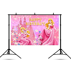 Princess Backdrop for Birthday Party Decorations, Princess Aurora Background for Baby Shower Party Cake Table Decorations Supplies, Sleeping Beauty Theme Banner, 5x3ft
