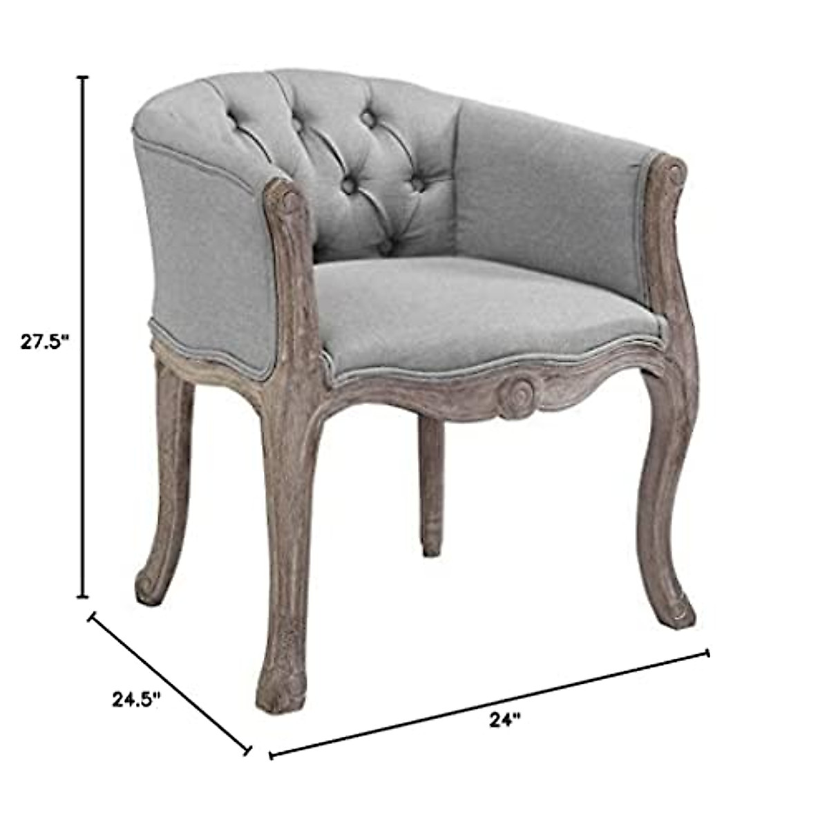 Modway Crown French Vintage Barrel Back Tufted Upholstered Fabric Dining Armchair in Light Gray