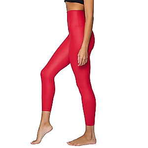 90 Degree By Reflex Womens High Waist High Shine Faux Leather Disco Ankle Leggings - Scorpio Red Elastic Free Super High Waist - Large