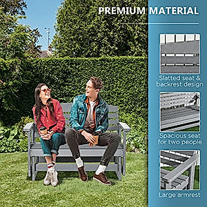 Outsunny 2-Person Outdoor Glider Bench Patio Double Swing Rocking Chair Loveseat w/Slatted HDPE Frame for Backyard Garden Porch, Light Gray