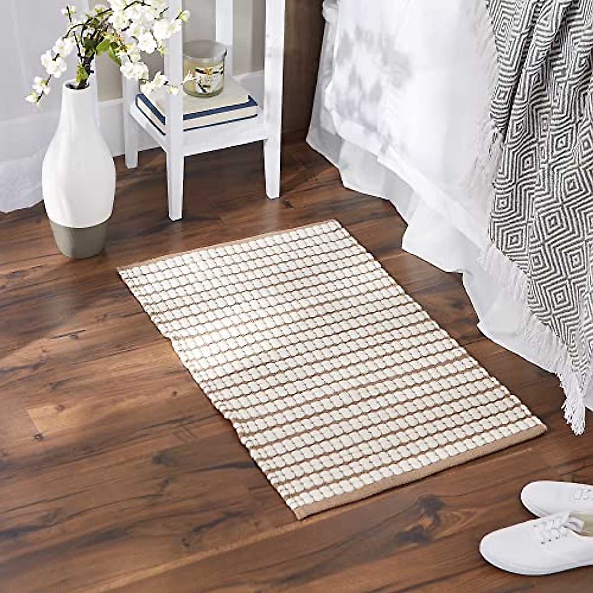 DII Indoor Braided Cotton Area Rug, Handloomed Yarn Dyed Woven, Reversible, 20x31.5, Stone Stripe