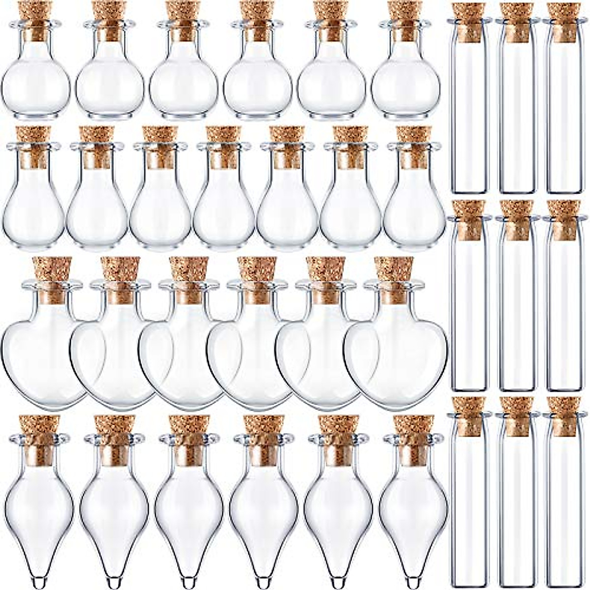 50 Pieces Mini Jars with Cork Stoppers Tiny Cork Glass Bottles Small Wishing , Message Bottle DIY Decoration for Wedding Party Baby Shower Favors (Geometric Shape)