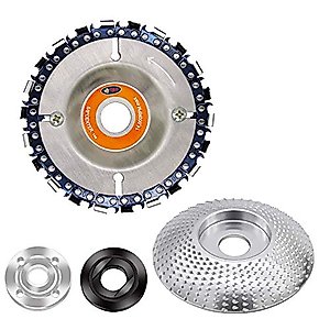 CZS Wood Carving Disc Grinder Shaping Disc Wood Grinding Wheel Woodworking Angle Grinder Attachment,Chain Disc & Coarse Disc,5/8" Arbor (1+1 Pack)
