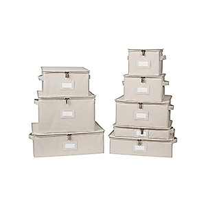 Covermates Keepsakes Dish Storage Box – Stackable, Reinforced Handles, China Storage-Beige Heather