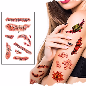 Halloween Prank Makeup Temporary Tattoo, Halloween Role Play Decorative Big Mouth Face Tattoo Decal Kit, Halloween Cosplay Party DIY Decorations (A SET)