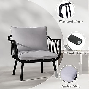 Christopher Knight Home Outdoor Club Chair, Arm Chairs with Cushions, Modern Patio Basket Bucket Seating, Black Basket Weave Chair Sets for Poolside Patio, Plastic Club Chairs Set of 2, Grey