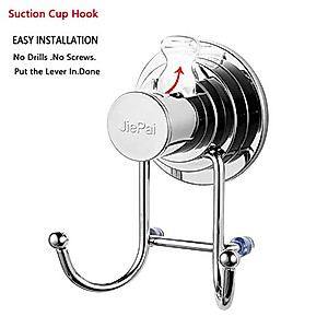 JiePai Suction Cup Towel Hooks,Shower Towel Holder for Bathroom,Suction Shower Towel Rack Organizer for Towel, Bathrobe,Loofah,Coat,Bags,Chrome (2 Pack)