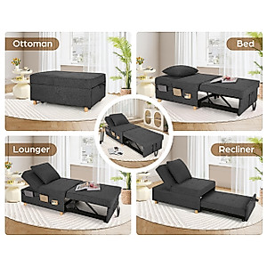 SEJOV Sleeper Sofa Chair Bed,4-in-1 Convertible Sofa Bed Chair with 6 Adjustable Backrest and Pillow, 3-Seat Pull Out Sleeper Bed Linen Fabric Modern for Bedroom Small Space Living Room Office, Black