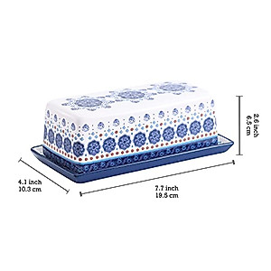 Bico Blue Talavera Ceramic Butter Dish with Lid, Butter Keeper for Counter, Kitchen, Dishwasher Safe