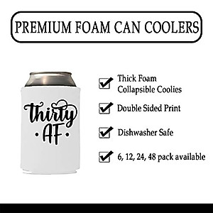 Veracco Thirty AF 30 Years Can Coolie Holder 30th Birthday Gift Dirty Thirty Squad Party Favors Decorations (Black/White, 6)