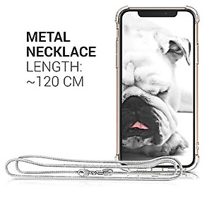 kwmobile Case Compatible with Apple iPhone 11 Pro Max - Crossbody Case Clear Transparent TPU Phone Cover with Metal Chain Strap - Transparent/Silver