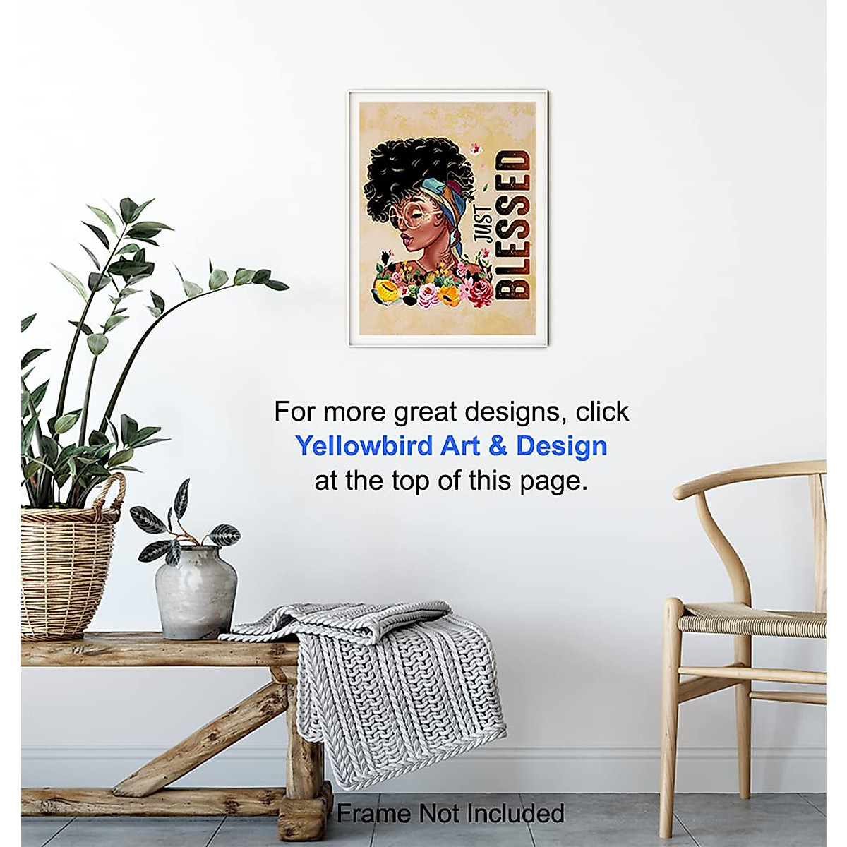 Black Women Woman Wall Art - Blessed Wall Decor - African American Girl Poster Picture Print - Bedroom, Living Room, Home Office, Bathroom - Cute Boho Inspirational Positive Motivational Friend Gifts