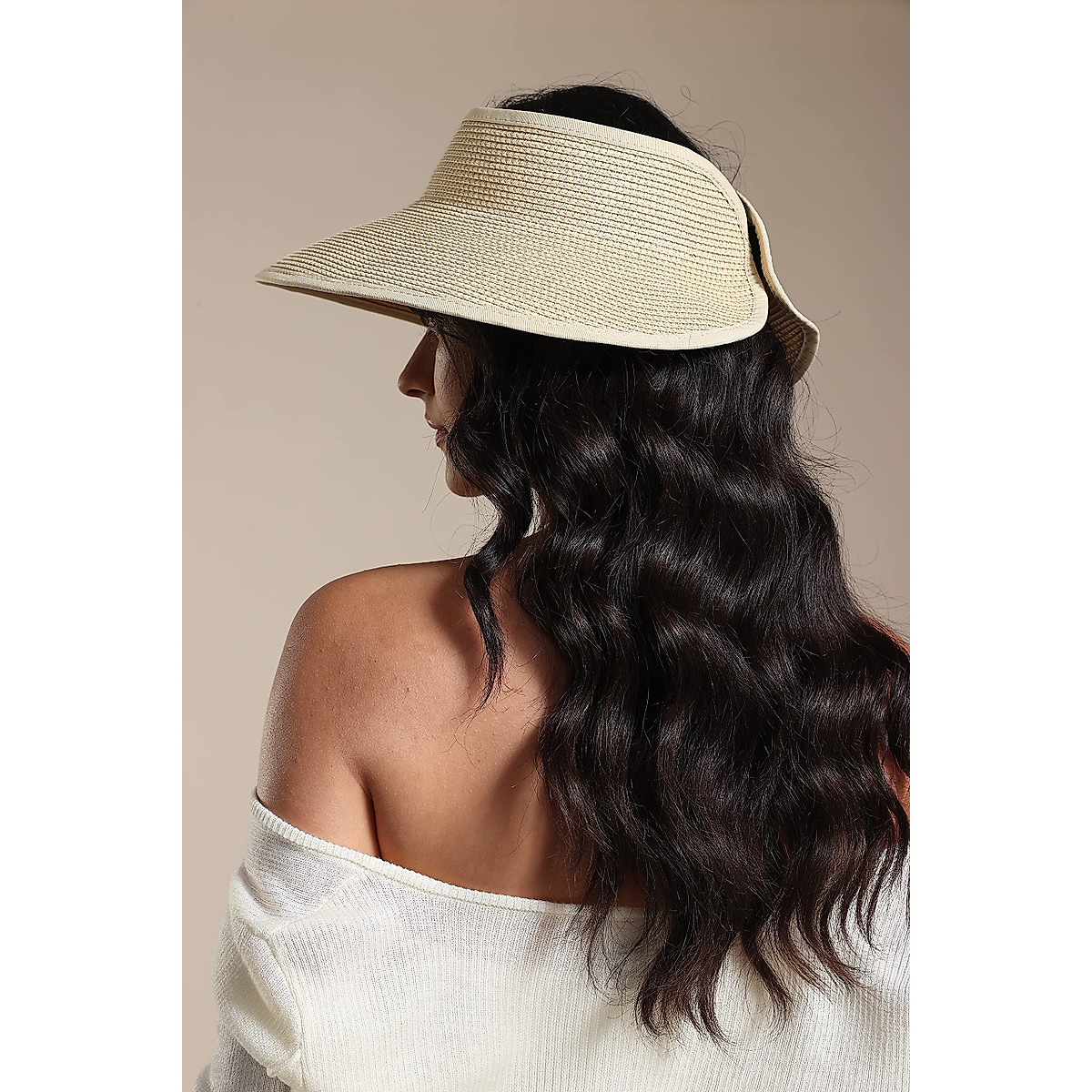 Joywant Sun Visor Hats for Women, Women's Summer Ponytail Foldable Straw Beach Hat with UPF 50+