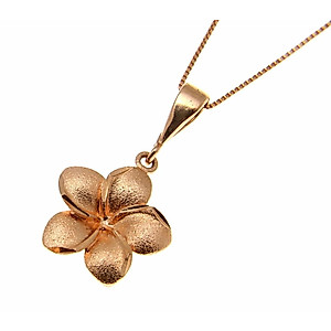 Arthur's Jewelry 14K Solid pink rose gold 19.5mm Hawaiian tropical plumeria flower pendant charm