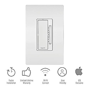 Legrand, Smart Dimmer Switch, Apple Homekit, Remote Accessory, Quick Setup On iOS (iPhone or iPad), No Hub Required, HKRL60, Requires HKRL50WH to Operate