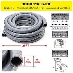 DWALE Liquid-Tight Conduit and Connector Kit, Flexible Non-Metallic Electrical 3/4inch 25ft Conduit, with 5 Straight and 3 Angle Fittings Included, 3/4 in. Dia.