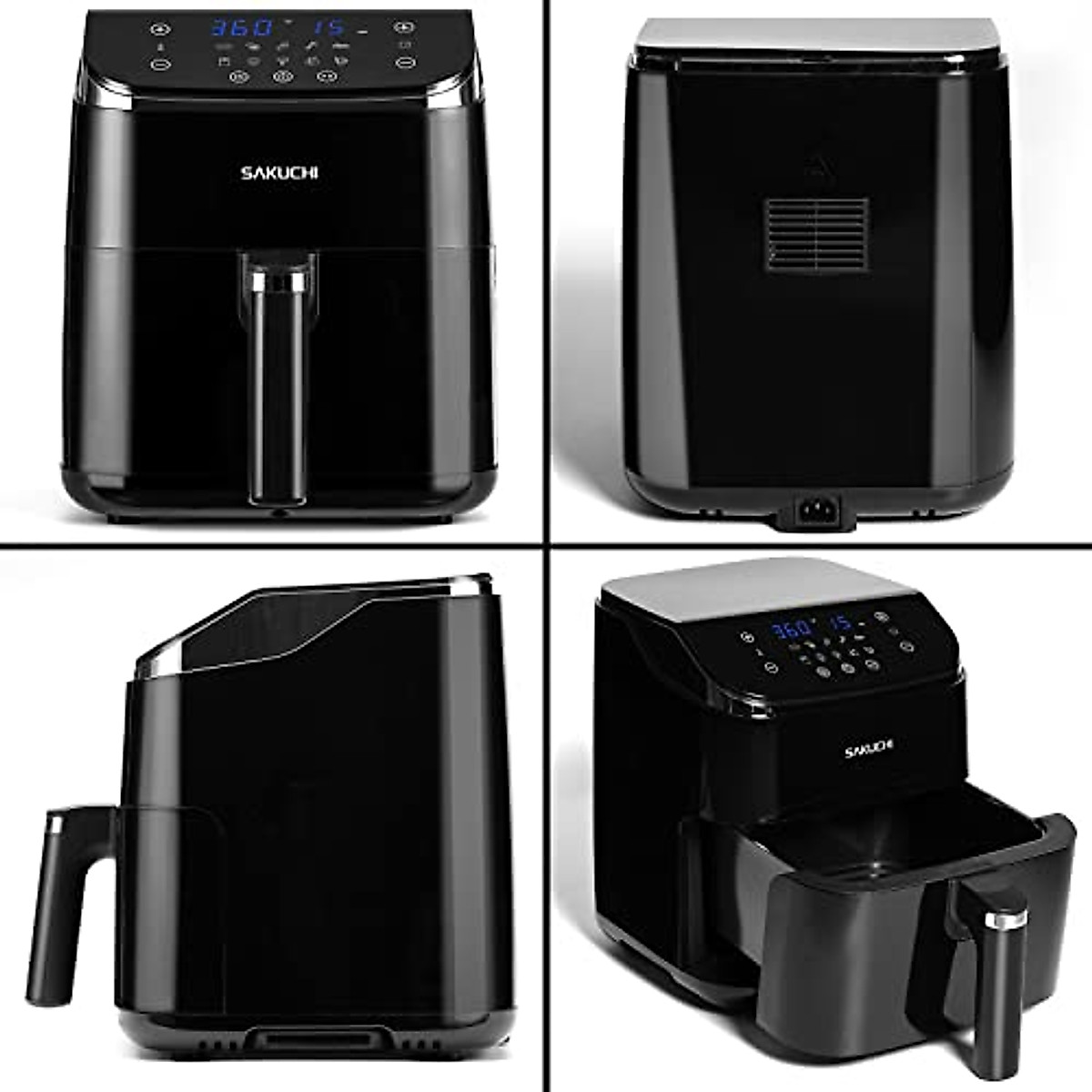 Sakuchi Air Fryer 5.8Qt Large Air Fryers, 10-in-1 Digital Air Fryer Hot Oven Cooker, LED Touch Screen, Non-Stick Tray Basket, Auto Shut-Off, Pot Dishwasher Safe, 1500W (Black)