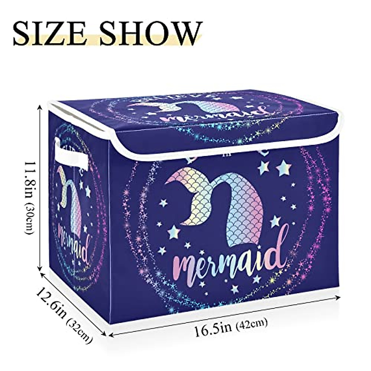 innewgogo Mermaid Storage Bins with Lids for Organizing Organizer Basket with Lid with Handles Oxford Cloth Storage Cube Box for Cat Toys