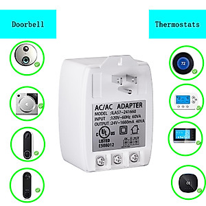 24V 40VA Plugin Transformer for Ecobee, Sensi，Nest and Honeywell All Versions of Ring Doorbell Thermostat
