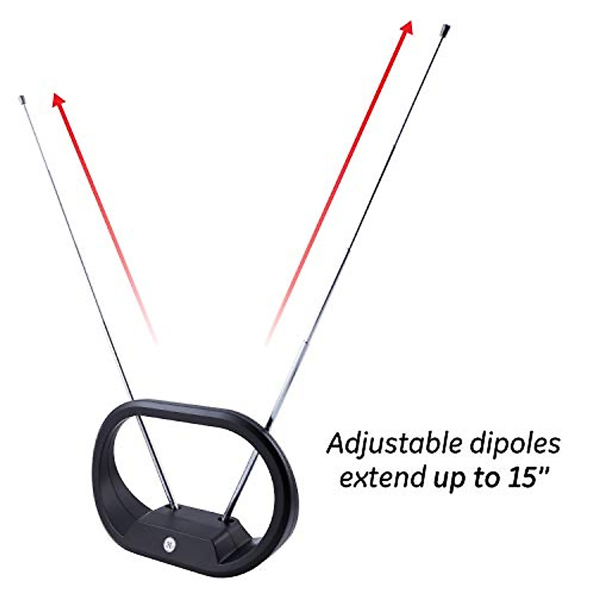 GE Modern Loop Rabbit Ears Indoor TV Antenna, 15 inch Extendable Dipoles, 4K 1080P VHF UHF, Tabletop Antenna, Digital HDTV Antenna, Smart TV Compatible, 4ft Coaxial Cable, Black, 33675