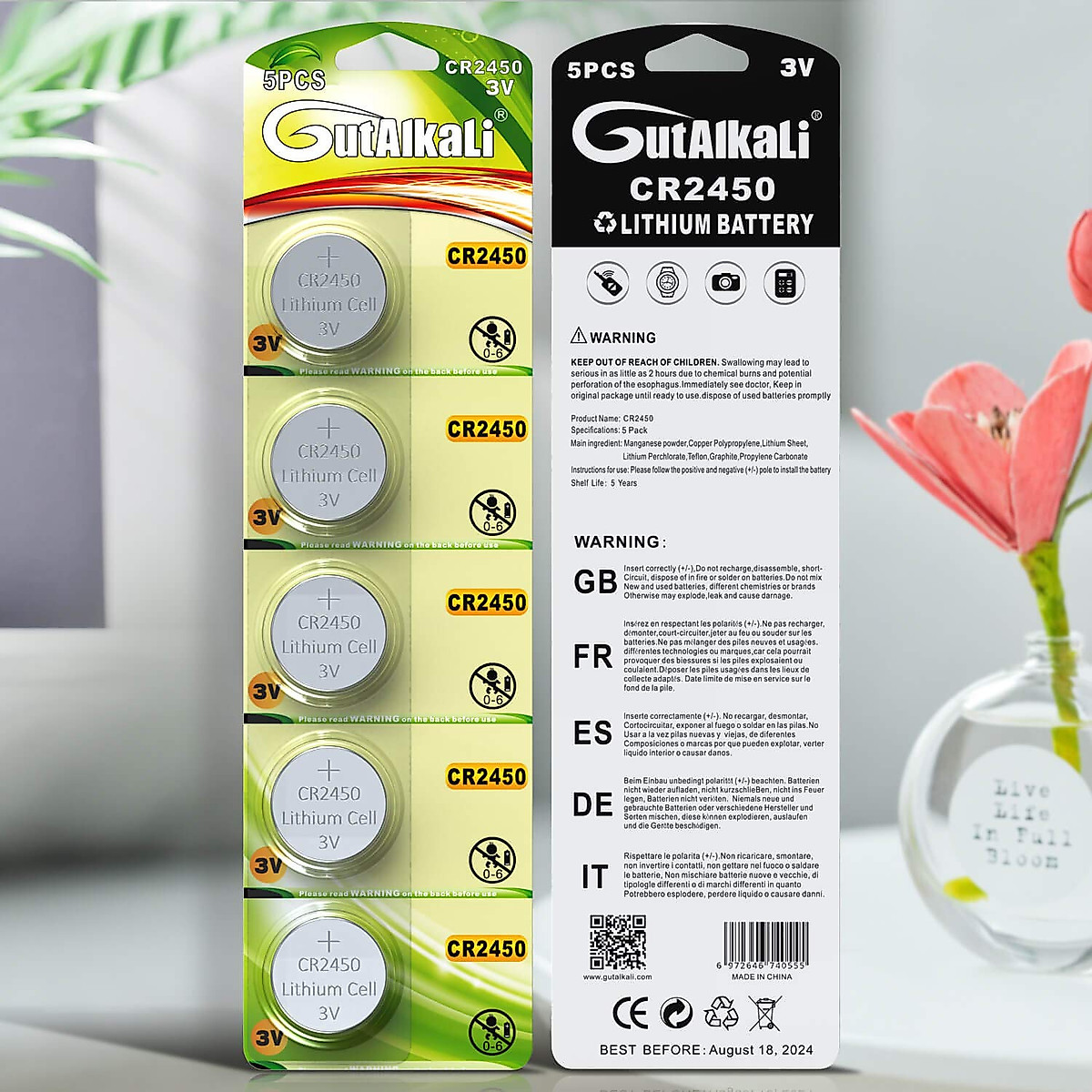 GutAlkaLi CR2450 3V Lithium Batteries - 40 Pack of High-Performance, Long-Lasting Coin Cell Batteries