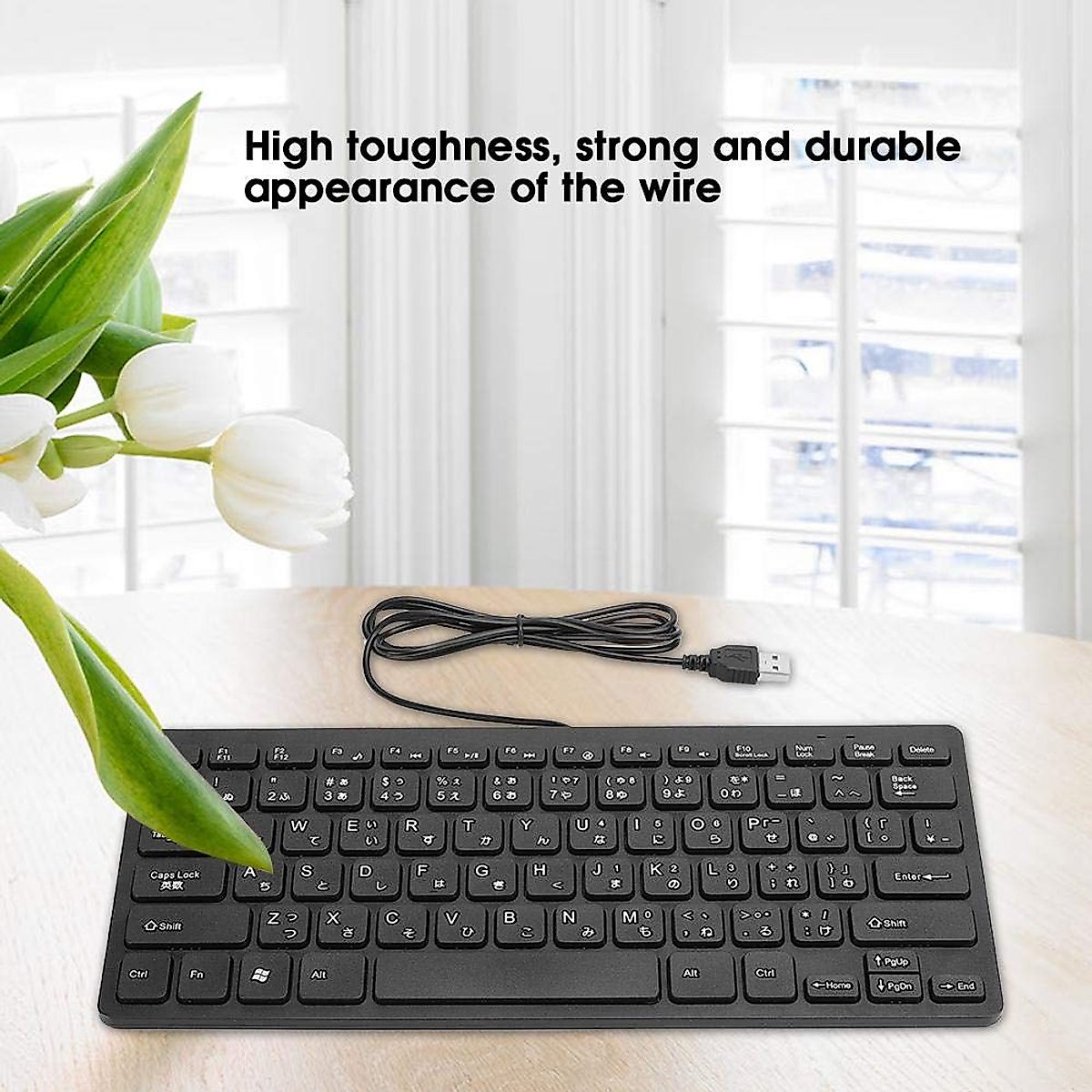 Wired Mini Japanese Keyboard,USB Interface Keyboard with White Japanese Lettering for Computer, Mute Ultra-Thin 78 Key Japanese English Black USB Wired Computer Keyboard(Black)