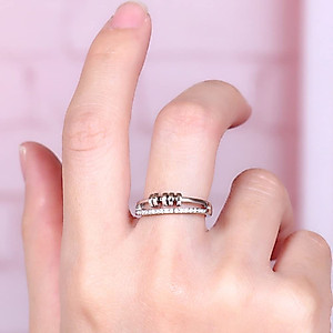 Tiny Round Spinner Fidget Open Ring Crystal Cubic Zirconia Double Layer Small Circle Adjustable Statement Anti Anxiety Worry Thin Finger Band Rotate Stress Relief Expandable Promise Engagement Ring Fashion Jewerly Gifts for Women