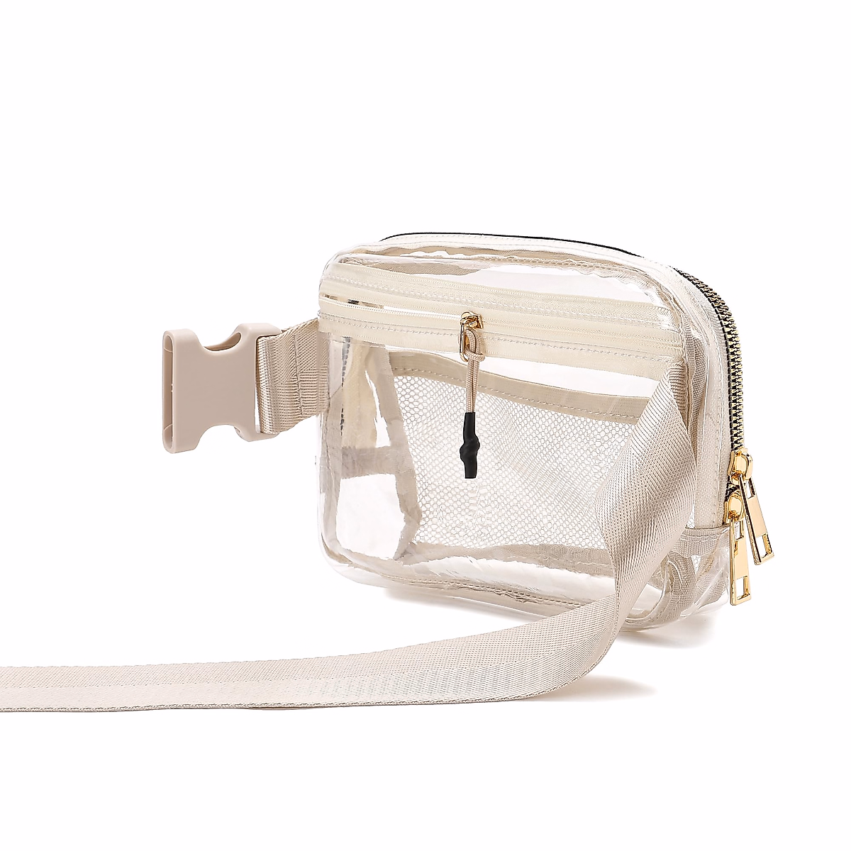Clear Belt Bag Clear fanny pack stadium approved for Women Men with Adjustable Strap Clear Crossbody Bag Waist Bag for Concerts Sports Travelling Hiking Running (BEIGE)