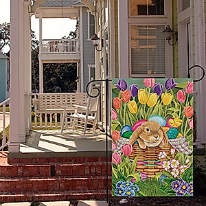Happy Easter Bunny Garden Flag, Rabbit Lily Flower Burlap Decorations, Vertical Double Sided Season Greeting Decor, Outdoor Indoor Spring Yard Flag 12.5 x 18 Inch (Easter)
