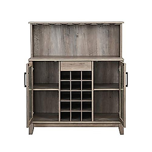Home Source 44.5" Bar Cabinet with Wine Rack,Coffee Bar Table and Microwave Station Cabinet for Home,Sideboard Buffet Cabinet with Storage for Dining Room,Kitchen,Concrete (Grey wash)