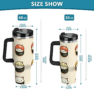 Selerdon 40 oz Tumbler Cute Sushi with Handle and Straw Lid Vacuum Stainless Steel Insulated Water Bottle Travel Mug Car Cup Holder Friendly BPA Free for Gym Travel Office