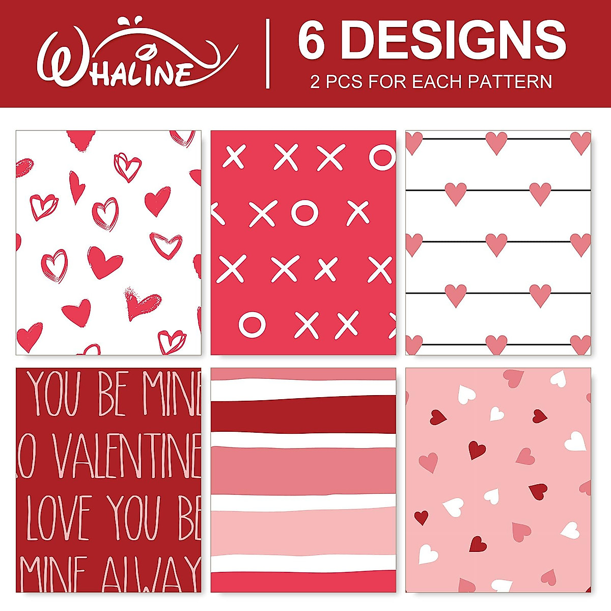 Whaline 12 Sheet Valentine's Day Wrapping Paper Heart Stripe Gift Wrap Paper Bulk Folded Flat Pink Red Craft Paper for DIY Crafts Wedding Anniversary Party Gift Packing Supplies, 19.7 x 27.6 Inch
