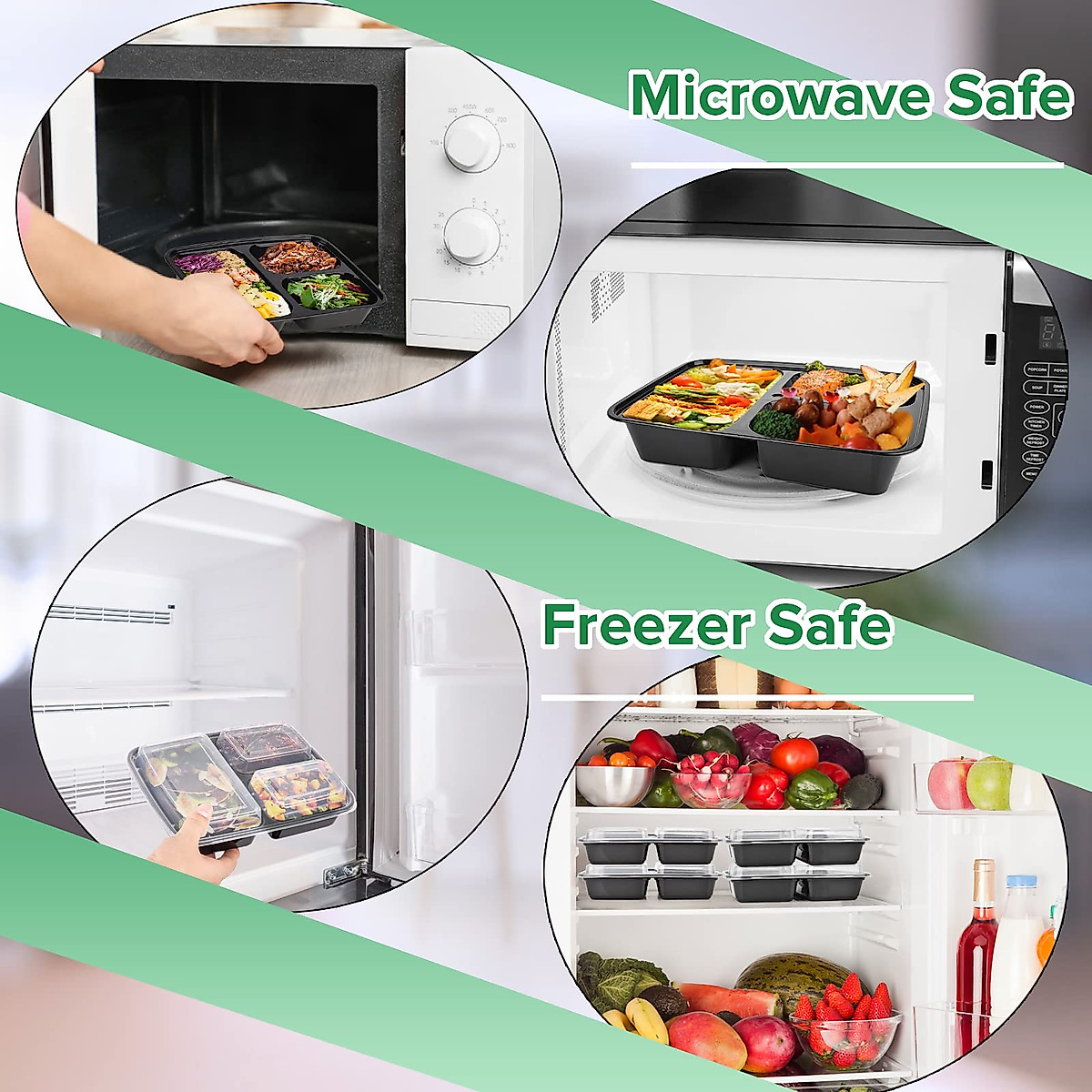 GUANFU [20 Pack] 34oz Meal Prep Container 3 Compartment, Reusable BPA Free Plastic Food Prep Containers with Airtight Lids, Microwave, Freezer & Dishwasher Safe Disposable Bento Boxes