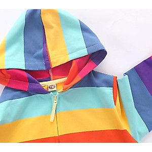 Julerwoo Toddlers Rainbow Zipper Sweatshirts Hoodie Stripes Cotton Outft (5T,Rainbow)