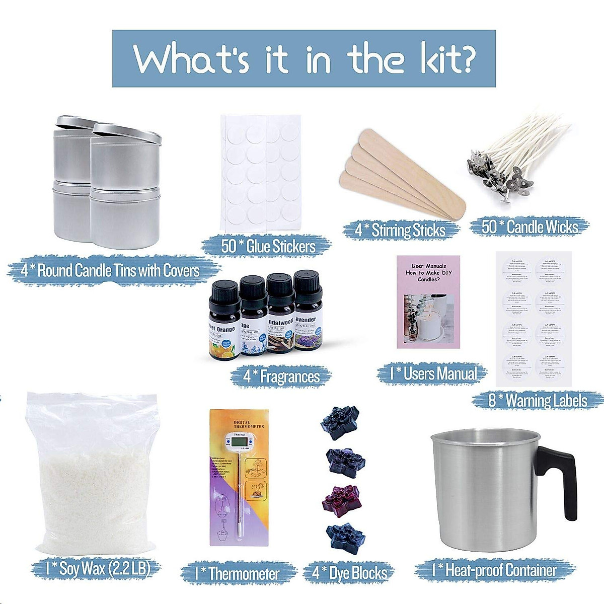 YRYM HT Candle Making Kit – Easy to Make Colored Candle Soy Wax Kit Include Wax, Rich Scents, Dyes, Wicks, Tins & More