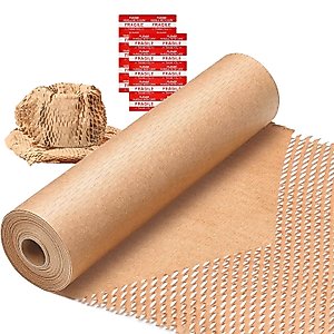 Besitek Honeycomb Packing Paper Wrap 15" x200' Sustainable Alternative to Bubble Cushioning Wrap for Moving/shipping/packing Roll with 20 Fragile Sticker Biodegradable & Fully Recylable