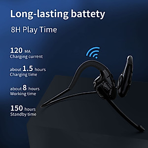 Bluetooth Headset V5.2, Wireless Headset with CVC8.0 Dual Mic Noise Cancelling Bluetooth Earpiece 150 Hrs Standby Time Hands-Free Bluetooth Earphones for Cell Phone iPhone Business/Workout/Driving