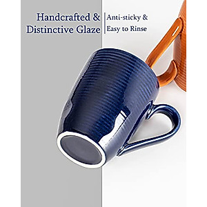 HENXFEN LEAD Coffee Mugs Set of 4-12 Oz Ceramic Coffee Cup with Large Handle for Tea, Milk, Latte and Cocoa, Christmas Mug Gift with Texture Design for Men & Women Microwave Safe, Dark Blue