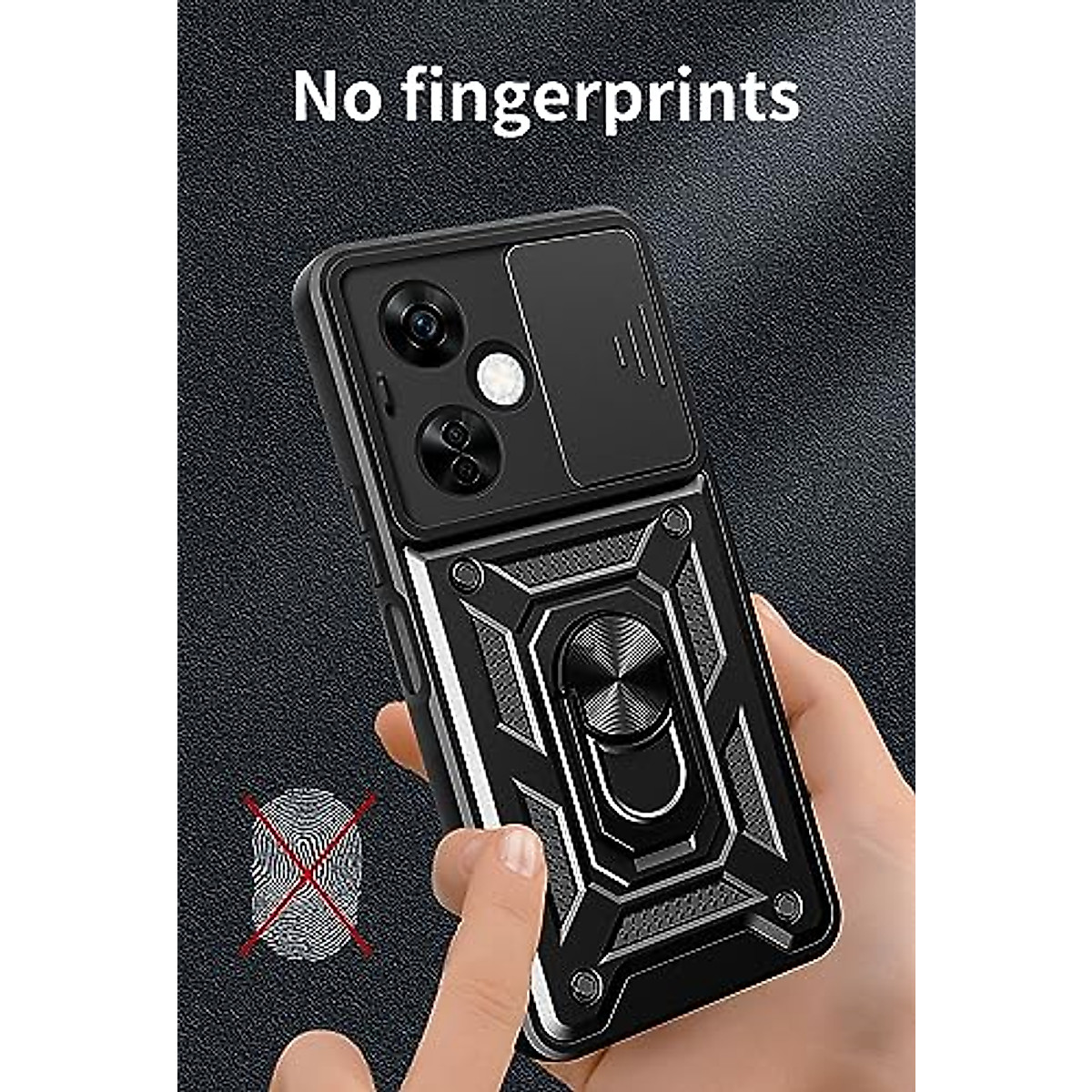 Jusy Case for Oneplus Nord N30 5G with 2 HD Screen Protector, Slide Camera Cover, Kickstand Ring, Magnetic Rugged Drop Protection Phone Cover for 1+ Nord N30 5G (Black)