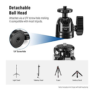 NEEWER Mini Metal Table Tripod with 360° Ball Head, Supports Vertical Recording and Handle, Portable Travel Tripod with 1/4 Inch Screw for Camera Mobile Phone Action Cam, Max. Load 3 kg, TP29