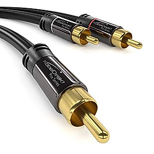 KabelDirekt – 10ft Long – RCA/Phono Y Cable, 1 to 2 RCA/Phono, Stereo Audio Cable (Coax Cable, RCA/Phono Male/Male Plugs, Analog/Digital, Adapter for subs/amps/Hi-Fis/Home Theater/receivers, Black)