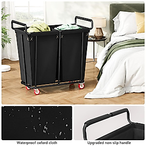2 Section Laundry Hamper with Wheels 360L Large Rolling Laundry Sorter Cart for Clothes Storage Heavy Duty Laundry Basket with Lockable Wheels Clothes Hamper for Laundry & Bedroom