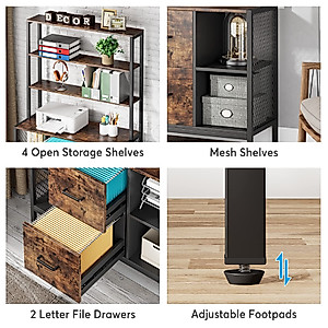 Tribesigns 2-Drawer File Cabinet for Letter Size, 6-Tier Vertical Filing Cabinet with Bookshelf Tall, Large Industrial Printer Stand with Open Storage Shelves for Home Office, Rustic Brown