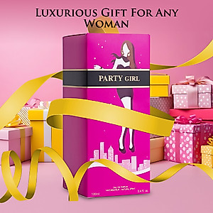 NovoGlow Party Girl for Women - Sweet Top Layer with Middle Layer of Powdery Notes & Musk - Aroma of Caramel, Vanilla & Toasted Nuts - Scent for Any Occasion - Elegant 100ml Bottle with Suede Pouch