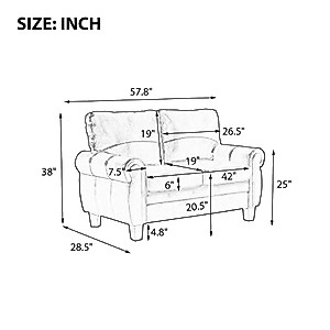 Mid-Century Upholstered Loveseat,Oloduamre PU Leather and Plywood Couch with Rolled Arm for Home or Office (Light Grey, Love Seat)