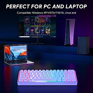 TECURS 60% Gaming Keyboard Mechanical Led Wired Keyboard Mini 61 Key Compact Gamer Keyboard Clicky with Blue Switch for Computer PC Laptop